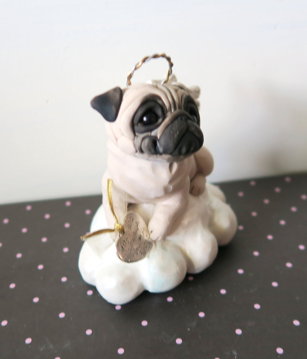 Pug Angel with Wings and Halo "Always in My Heart" Hand sculpted Clay ...