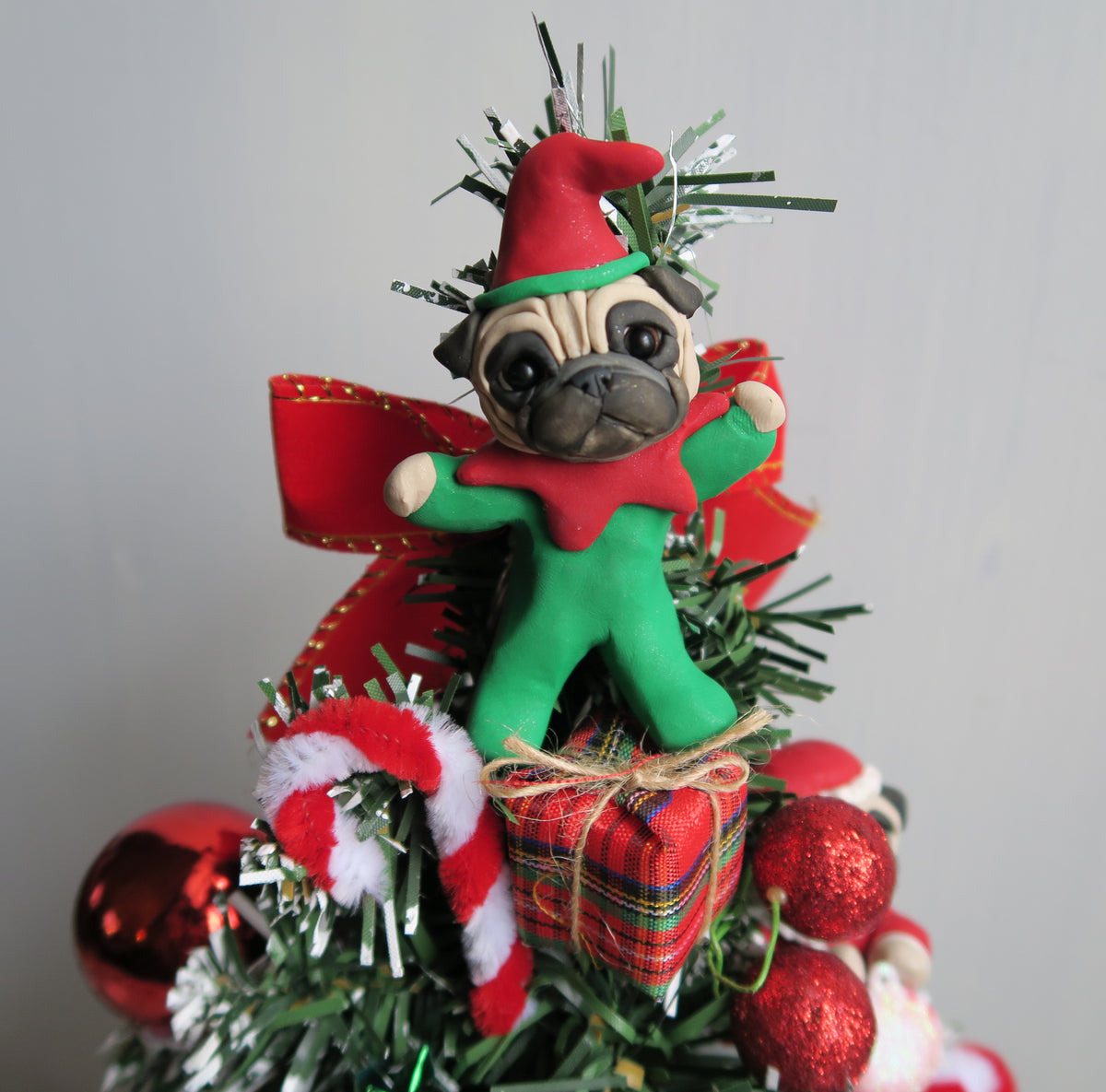 Fawn PUGS Tabletop Lighted Christmas Tree with Hand Sculpted Pugs ...